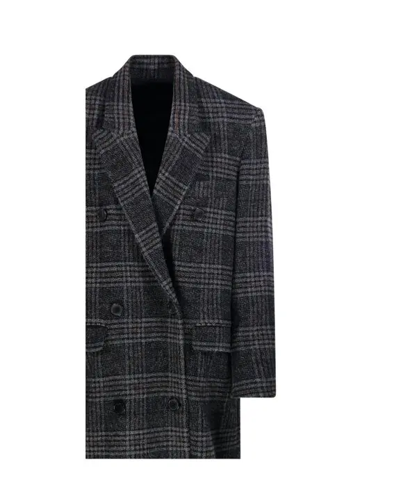 Isabel Marant Étoile Double-breasted Checked Long Coat - Grey