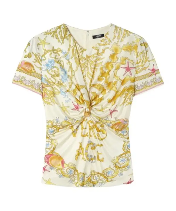Versace Safety Pin Detailed Crewneck Top - Nude