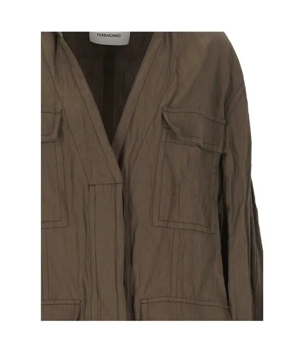 FERRAGAMO Belted Pocket Detailed Long Sleeve Coat