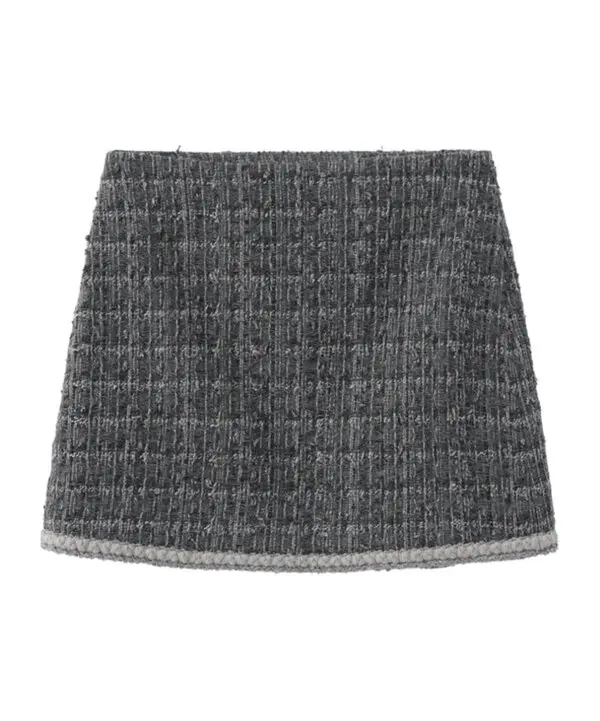 Marissa Chiara A-line Woolen Skirt With Contrast Trim - Grey