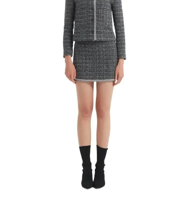 Marissa Chiara A-line Woolen Skirt With Contrast Trim - Grey