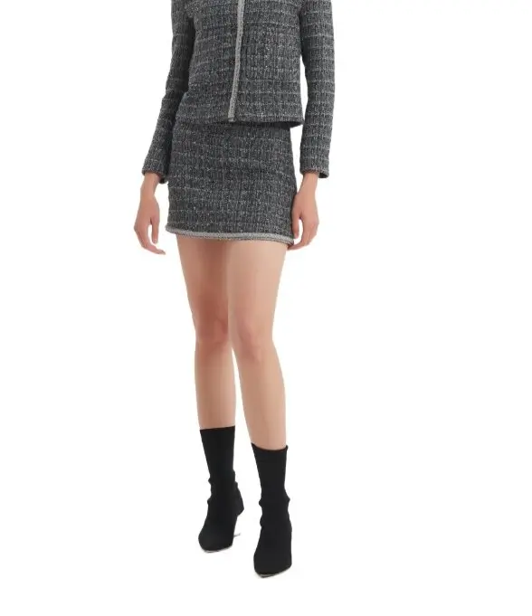 Marissa Chiara A-line Woolen Skirt With Contrast Trim - Grey