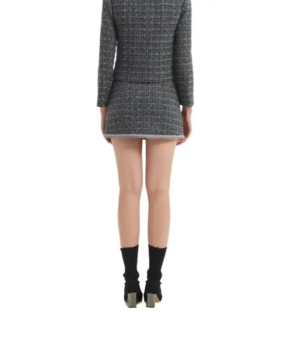 Marissa Chiara A-line Woolen Skirt With Contrast Trim - Grey
