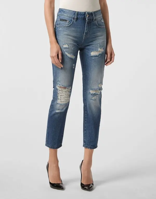 Philipp Plein Distressed Logo Detail Jeans