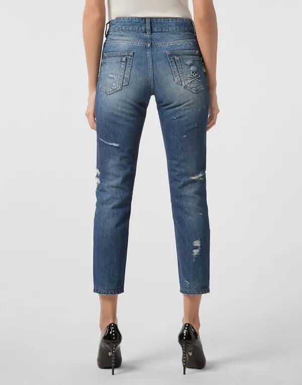 Philipp Plein Distressed Logo Detail Jeans