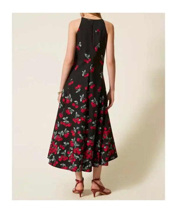 TWINSET Cherry Print Halterneck Flared Midi Dress