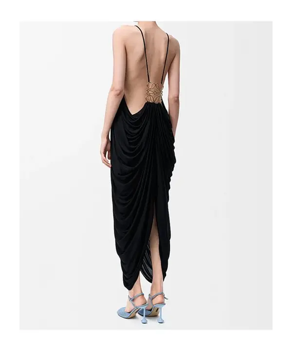 Loewe Asymmetrical Draped Halterneck Midi Dress With Open Back