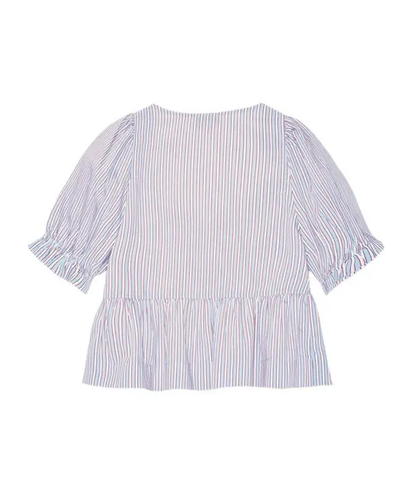 GANNI Candy Striped Puff Sleeve Blouse - Soft Chambray