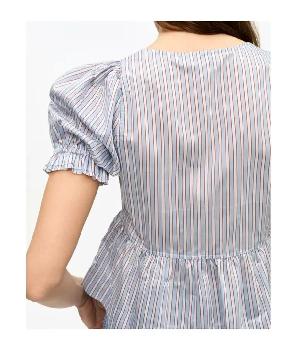GANNI Candy Striped Puff Sleeve Blouse - Soft Chambray