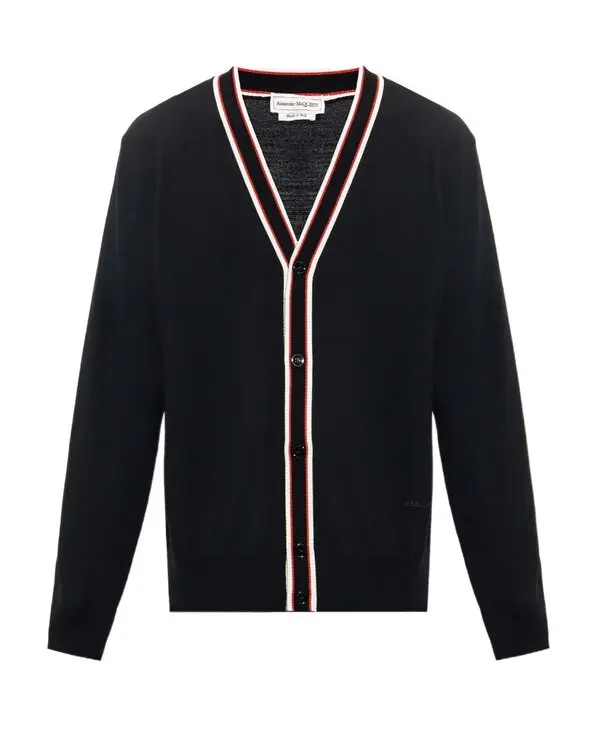 Alexander McQueen Striped V-neck Cardigan - Black