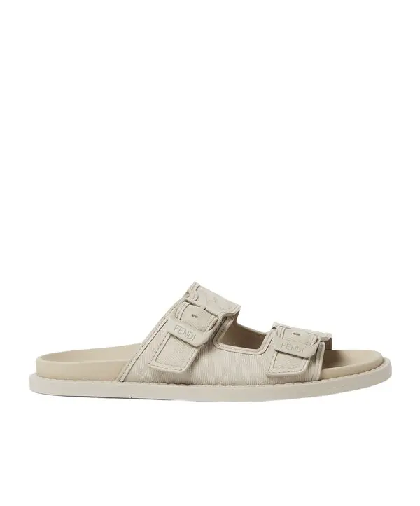 Fendi Double Strap Sandals With Ff Motif - Beige