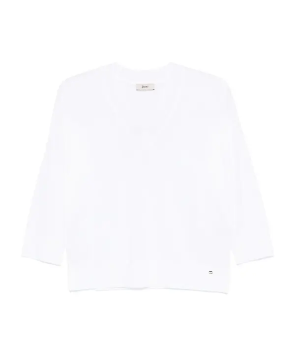 Herno Knitted Jumper With V-neck And Three-quarter Sleeves - White