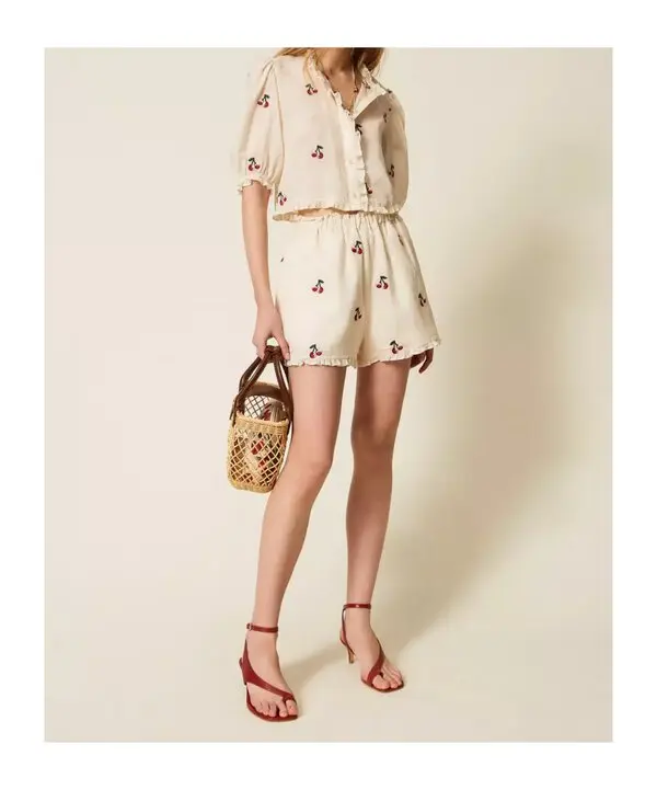TWINSET Cherry Embroidered Shorts