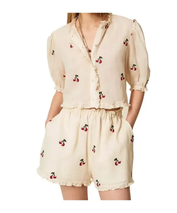 TWINSET Cherry Embroidered Shorts - Nude