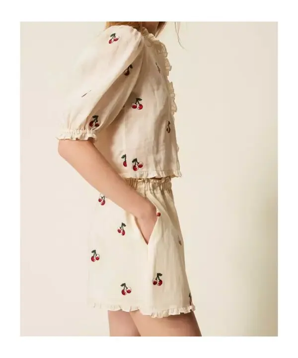 TWINSET Cherry Embroidered Shorts