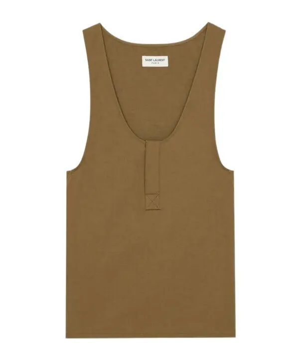 Saint Laurent Sleeveless U-neck Top With Deep V-armholes - Green