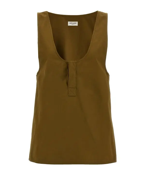 Saint Laurent Sleeveless U-neck Top With Deep V-armholes - Green