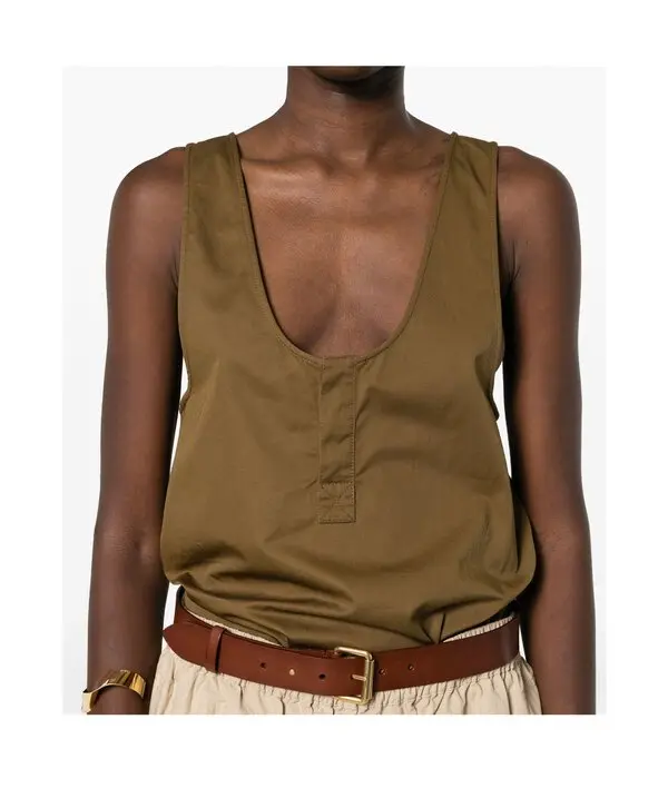 Saint Laurent Sleeveless U-neck Top With Deep V-armholes - Green