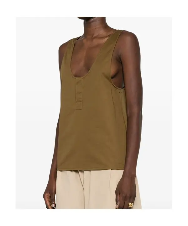 Saint Laurent Sleeveless U-neck Top With Deep V-armholes - Green