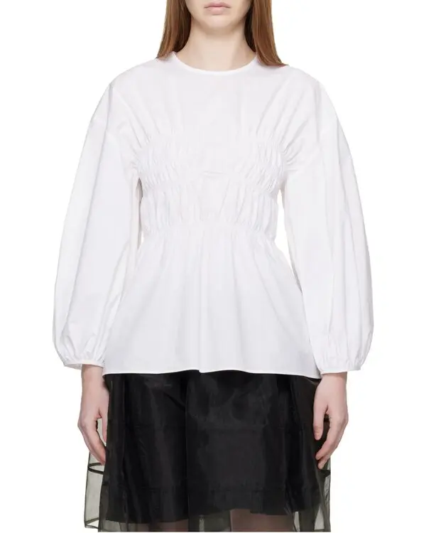 Cecilie Bahnsen Long Sleeve Pleated Top - White