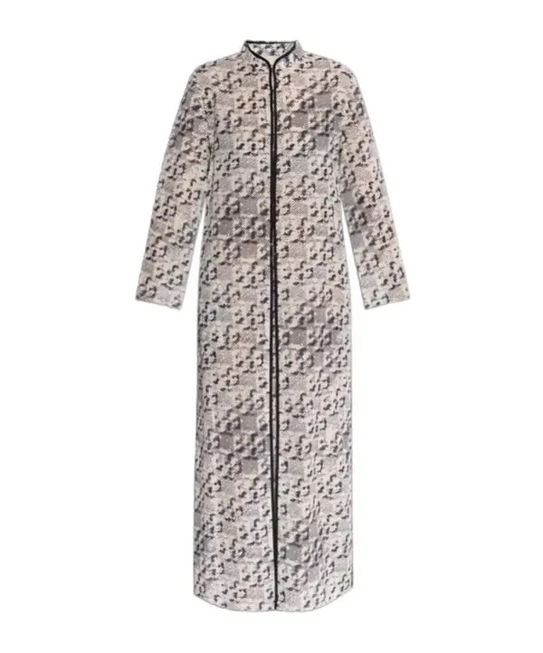 Tory Burch Long-sleeved All-over Printed Dress - Crema