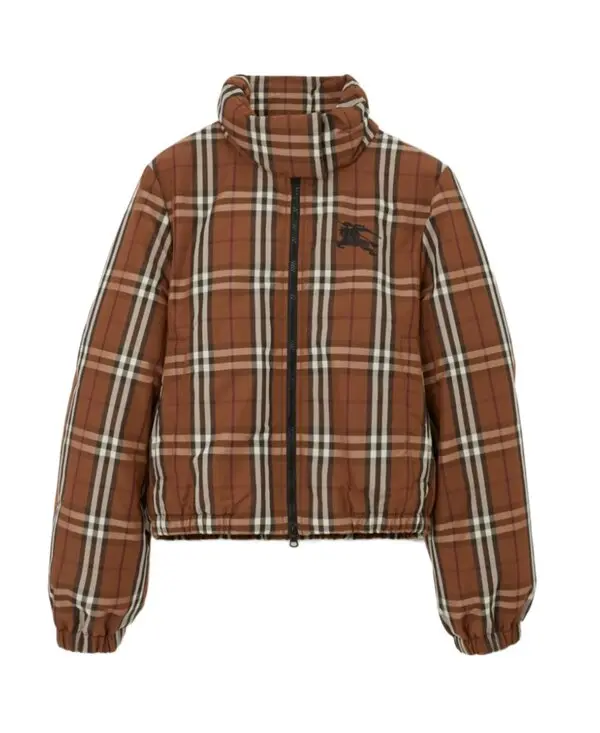 Burberry High-neck Quilted Check Jacket - Brown
