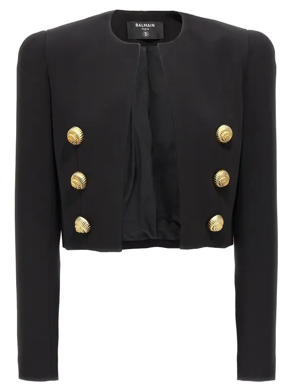 Balmain Button Detailed Cropped Jacket - Black