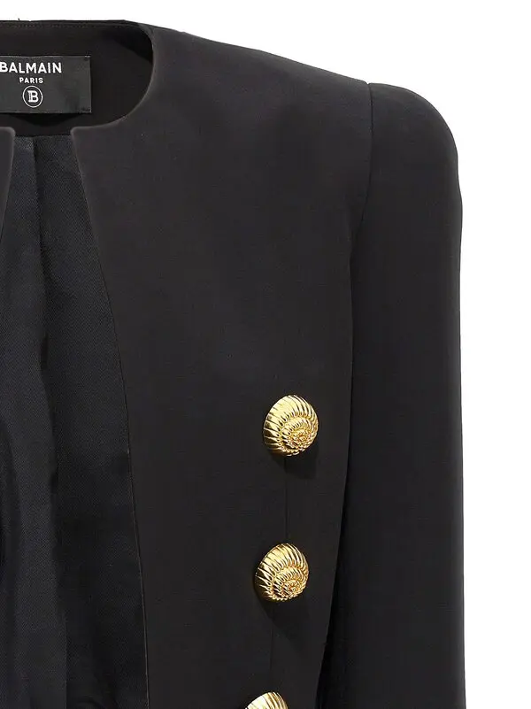 Balmain Button Detailed Cropped Jacket - Black
