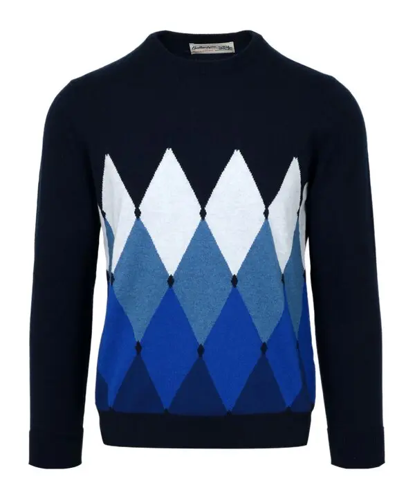 BALLANTYNE Argyle Pattern Round Neck Jumper - Black