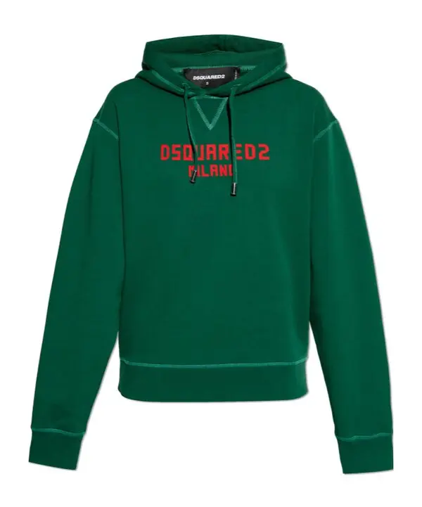 Dsquared2 Logo Print Drawstring Hoodie - Green