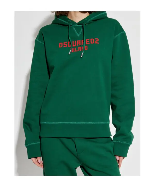 Dsquared2 Logo Print Drawstring Hoodie - Green