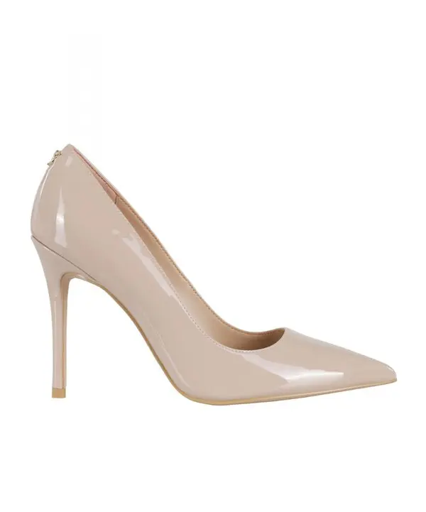 Pinko Shiny Patent Leather Pointed Toe Pumps - Nude
