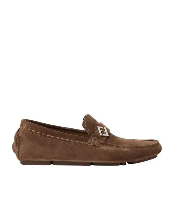 Fendi Suede Ff Detail Driving Loafers - Brown