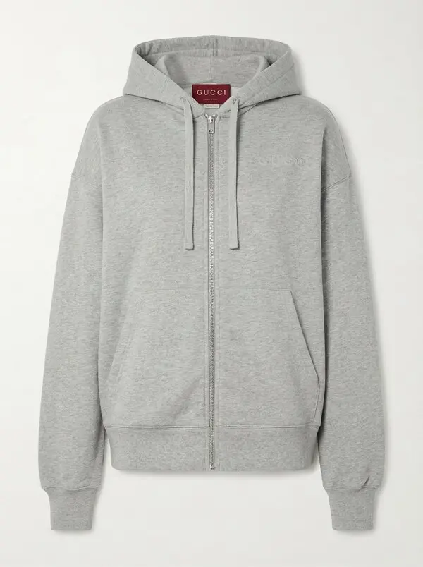 Gucci Logo-embossed Cotton Hoodie - Gray Mixture