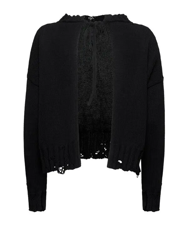 Marni Distressed Knitted Jumper With Self-tie Back - Black