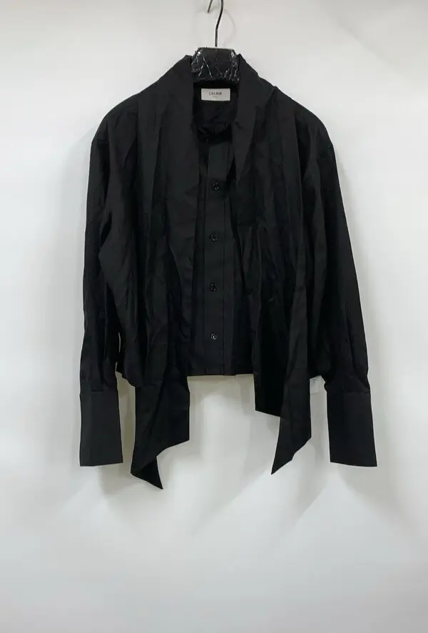 Celine Cropped Silk Twill Lavalliere Shirt - Black