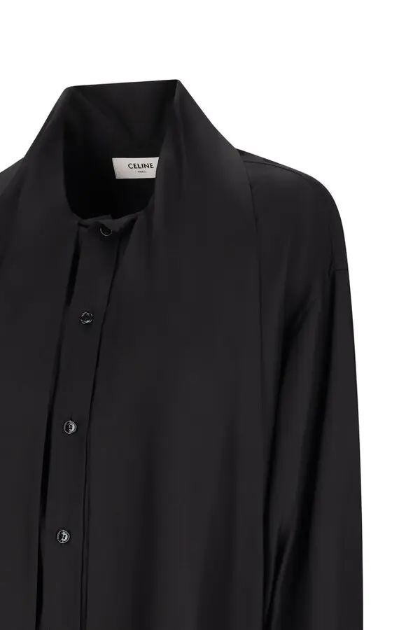 Celine Cropped Silk Twill Lavalliere Shirt - Black