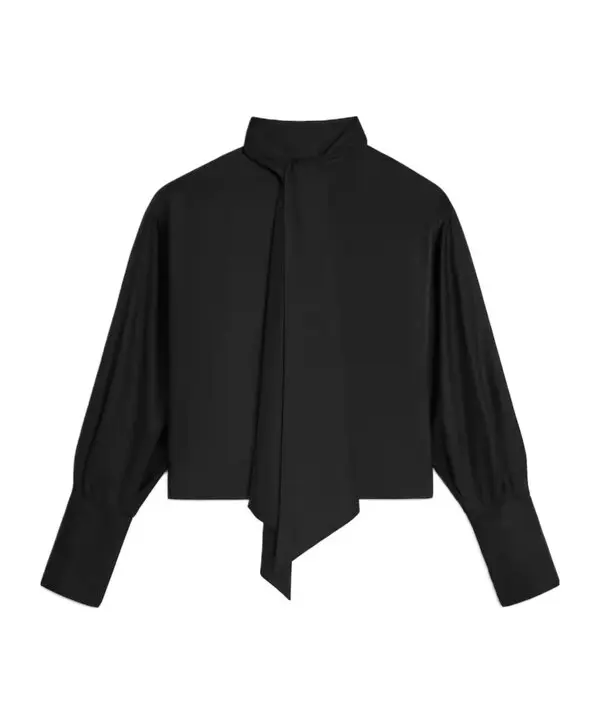 Celine Cropped Silk Twill Lavalliere Shirt - No