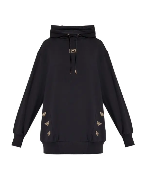 EA7 Logo-print Long-sleeve Hoodie - Black