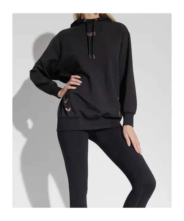EA7 Logo-print Long-sleeve Hoodie - Black