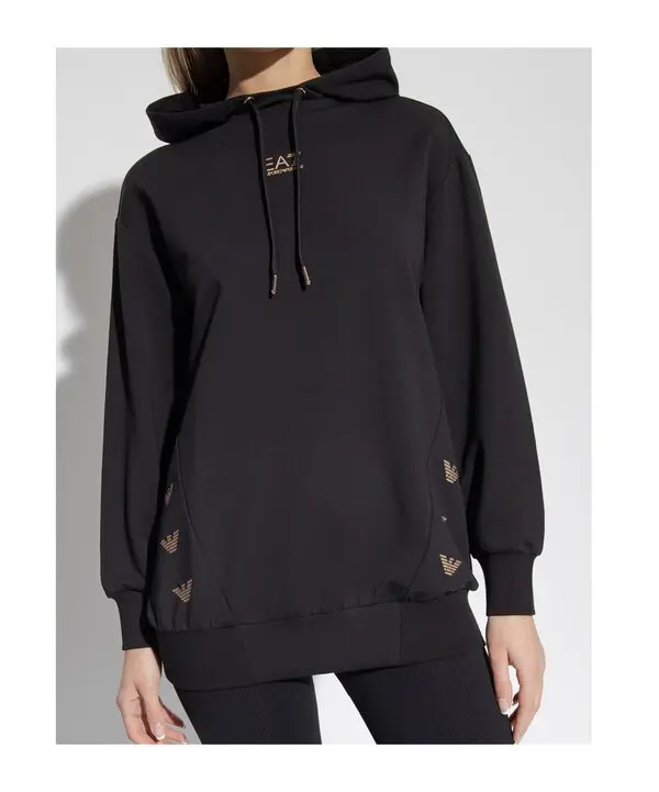 EA7 Logo-print Long-sleeve Hoodie - Black