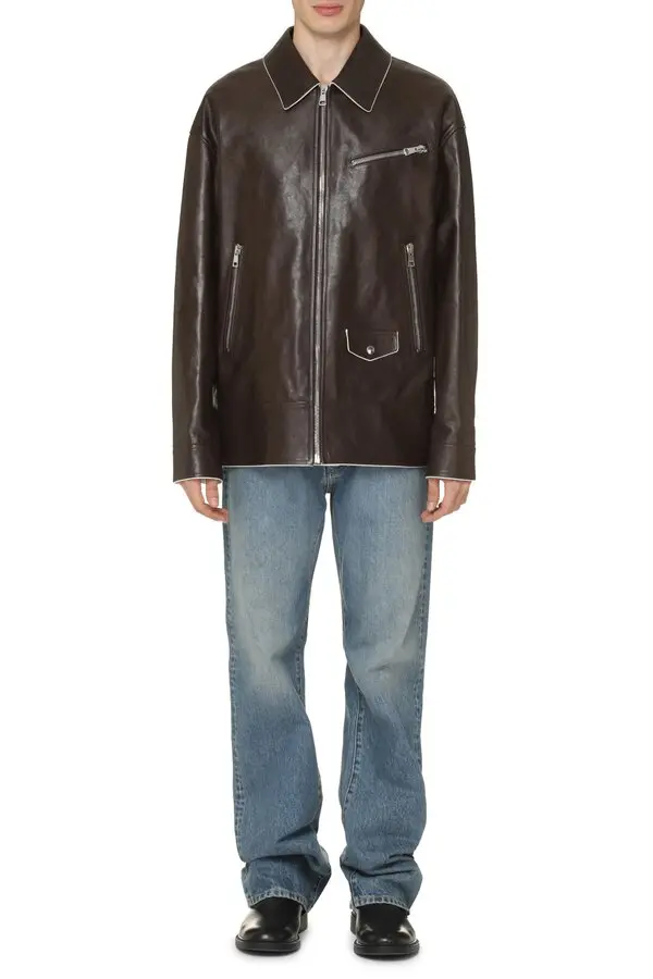 Gucci Zip-up Collared Leather Jacket - Brown