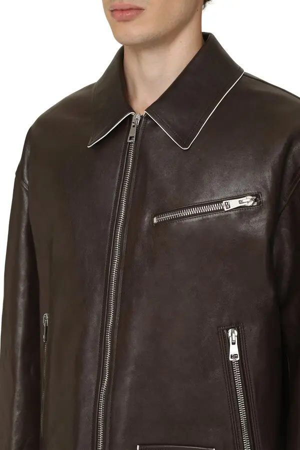 Gucci Zip-up Collared Leather Jacket - Brown