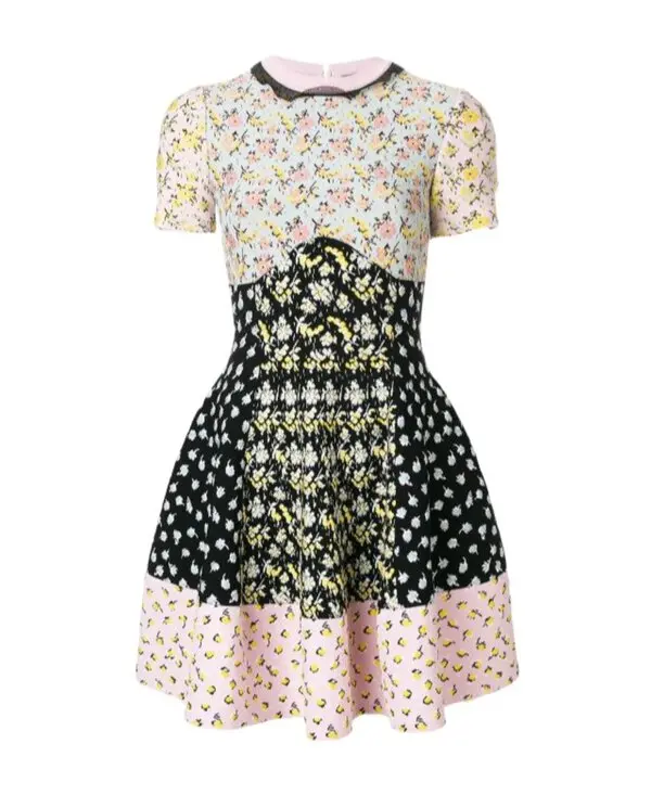 Alexander McQueen Floral Printed Knitted Dress - Black