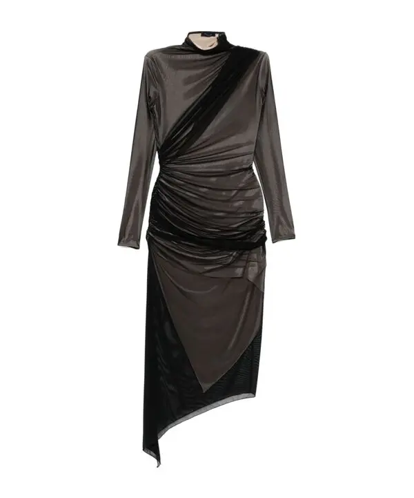 MUGLER Asymmetrical Double-layered High Neck Dress