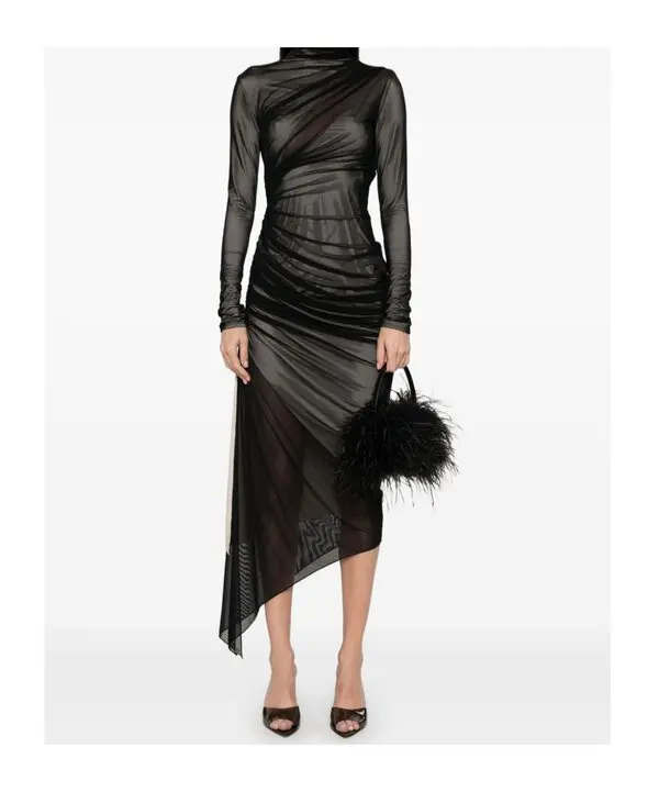 MUGLER Asymmetrical Double-layered High Neck Dress