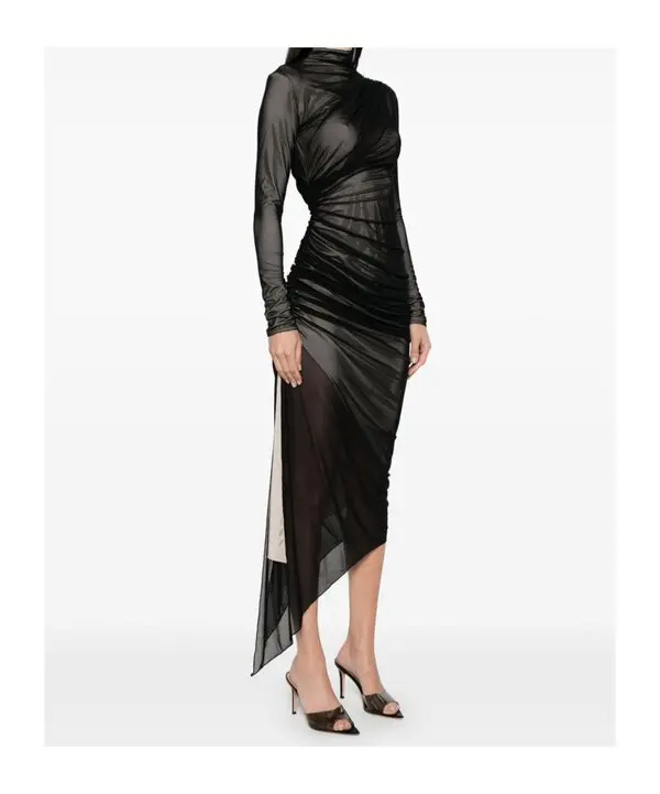 MUGLER Asymmetrical Double-layered High Neck Dress