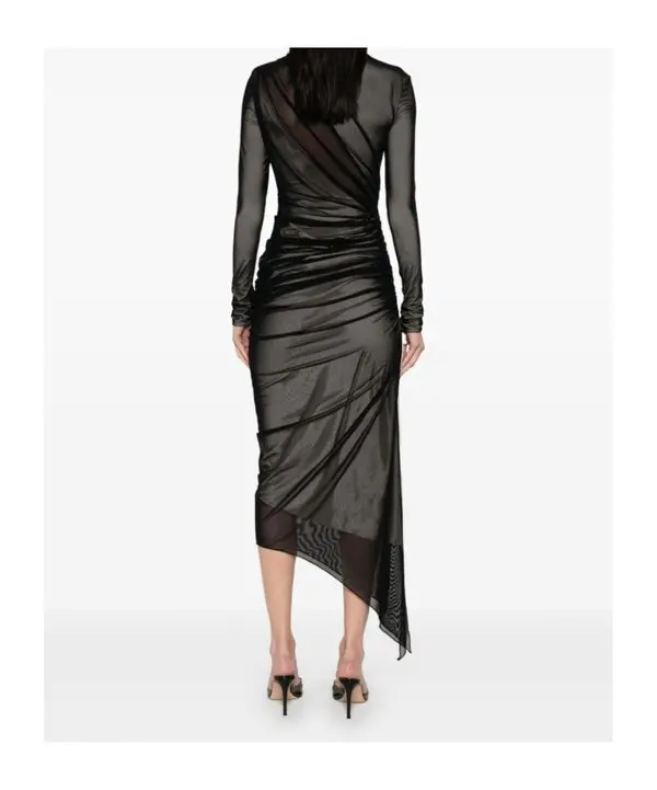 MUGLER Asymmetrical Double-layered High Neck Dress