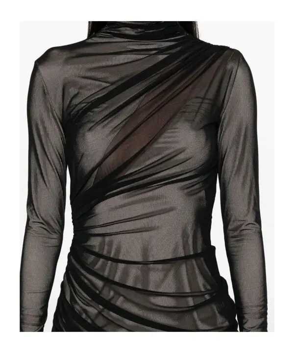 MUGLER Asymmetrical Double-layered High Neck Dress