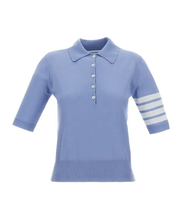 Thom Browne 4-bar Button Detailed Short-sleeved Polo Shirt - Blue